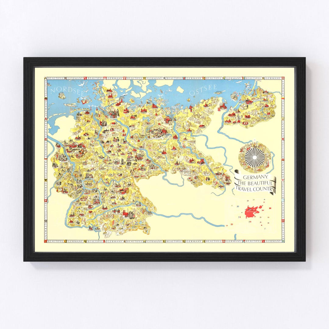 Germany Map 1935, Vintage Germany Map, Old Germany Art, Wall Art Gift ...