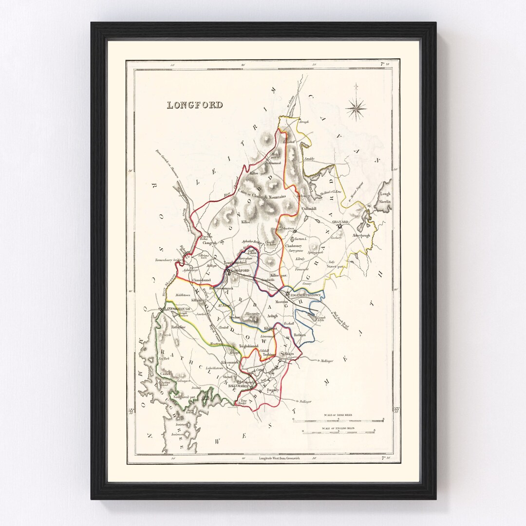 Longford County England Map 1846 Old Map of Longford County England ...