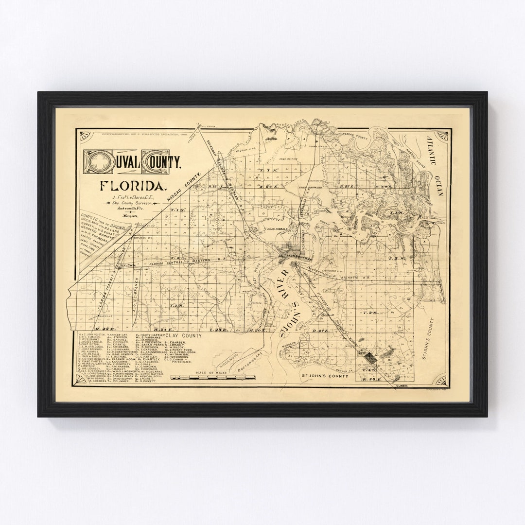 Duval County Florida Map 1885 - Old Map of Duval County Florida Art ...