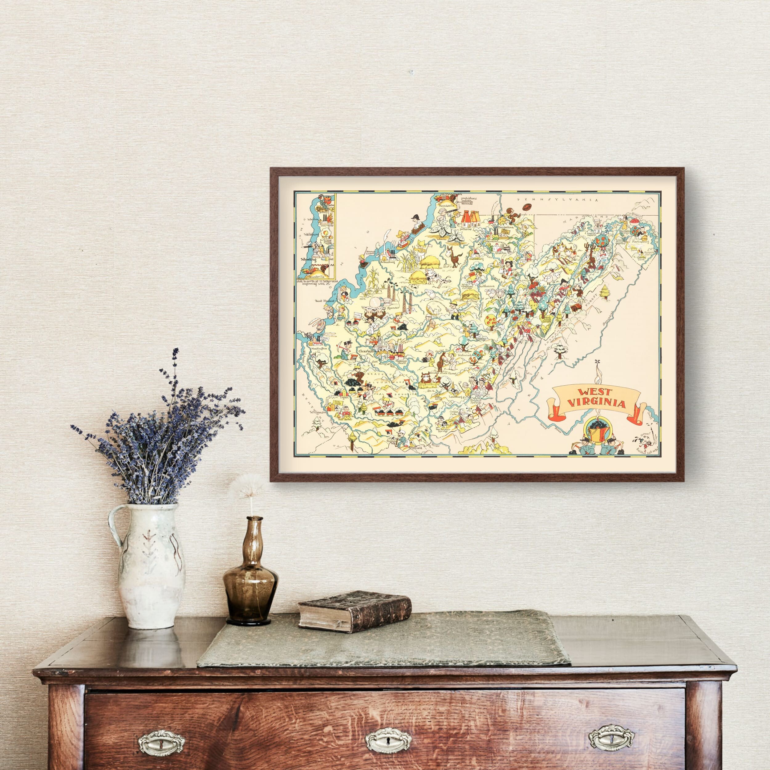 West Virginia Map 1935, Vintage West Virginia Map, Old West Virginia ...