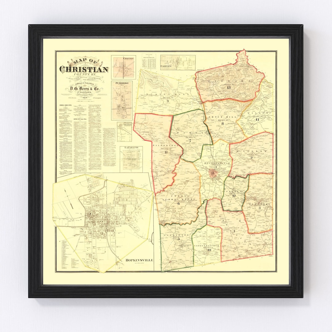Christian County Map 1878, Vintage Christian County Map, Old Christian ...