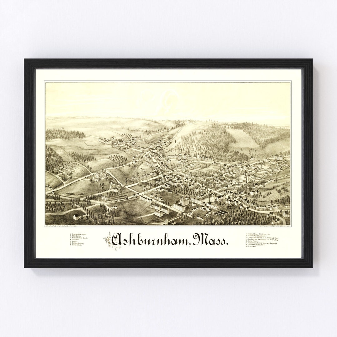 Ashburnham Map 1886 Old Map of Ashburnham Massachusetts Art Vintage ...