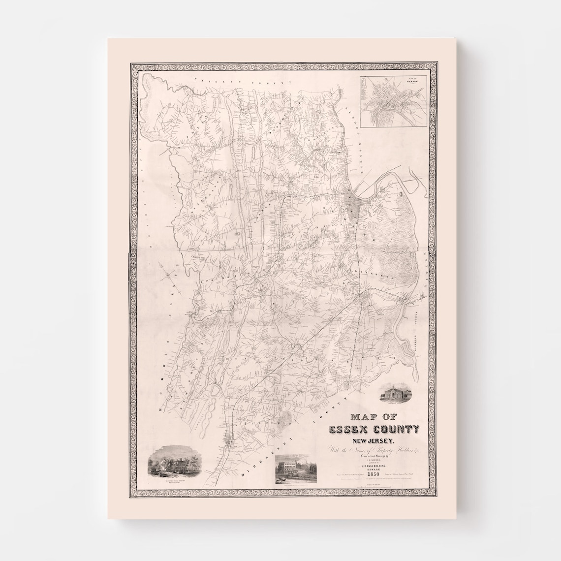 Essex County New Jersey Map 1850 Old Map of Essex County New - Etsy