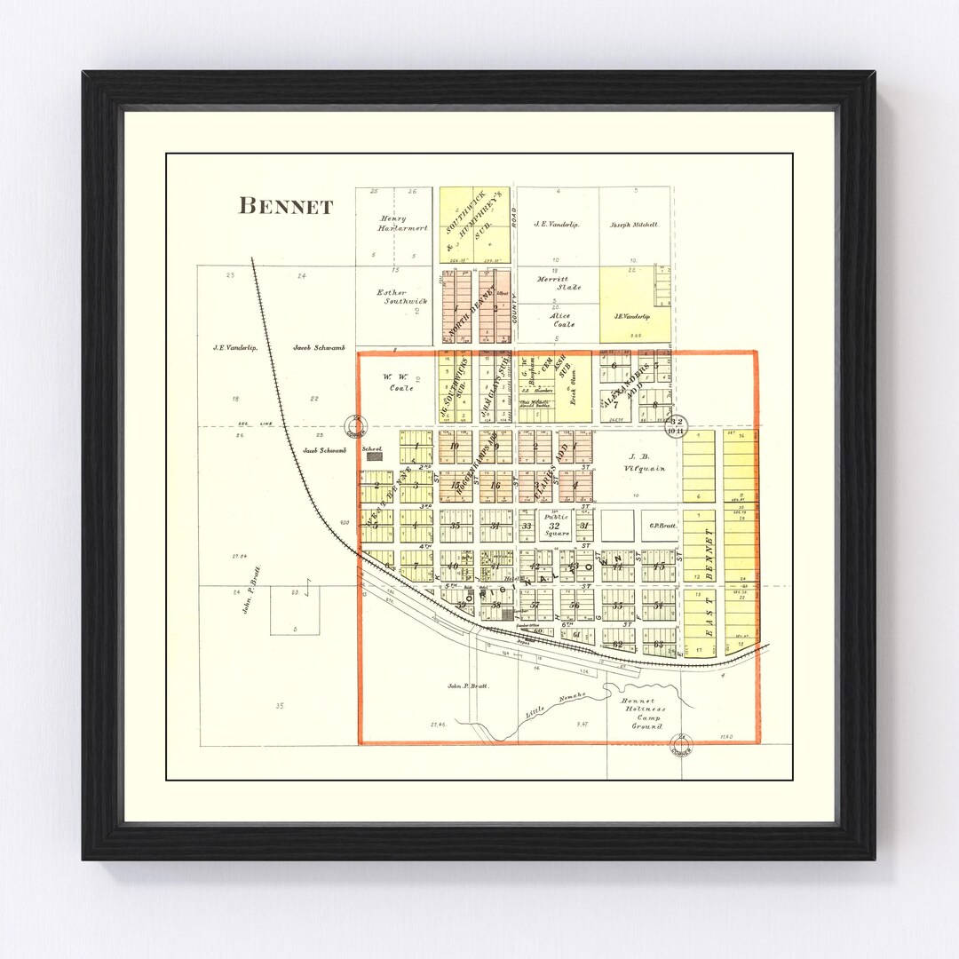 Bennet Map 1903, Vintage Bennet Map, Old Bennet Nebraska Art, Wall Art ...
