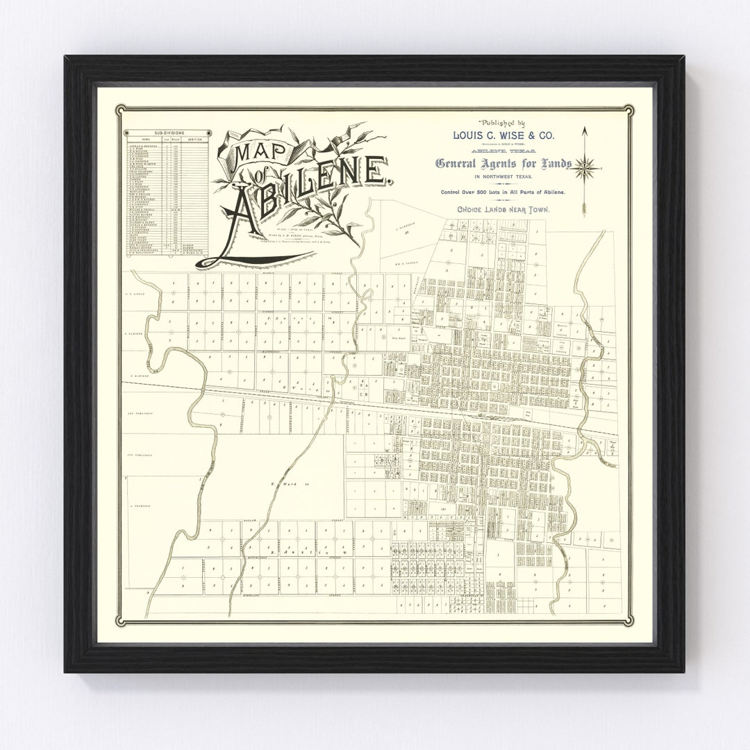 Abilene Map 1885 Old Map of Abilene Texas Art Vintage Print Framed ...