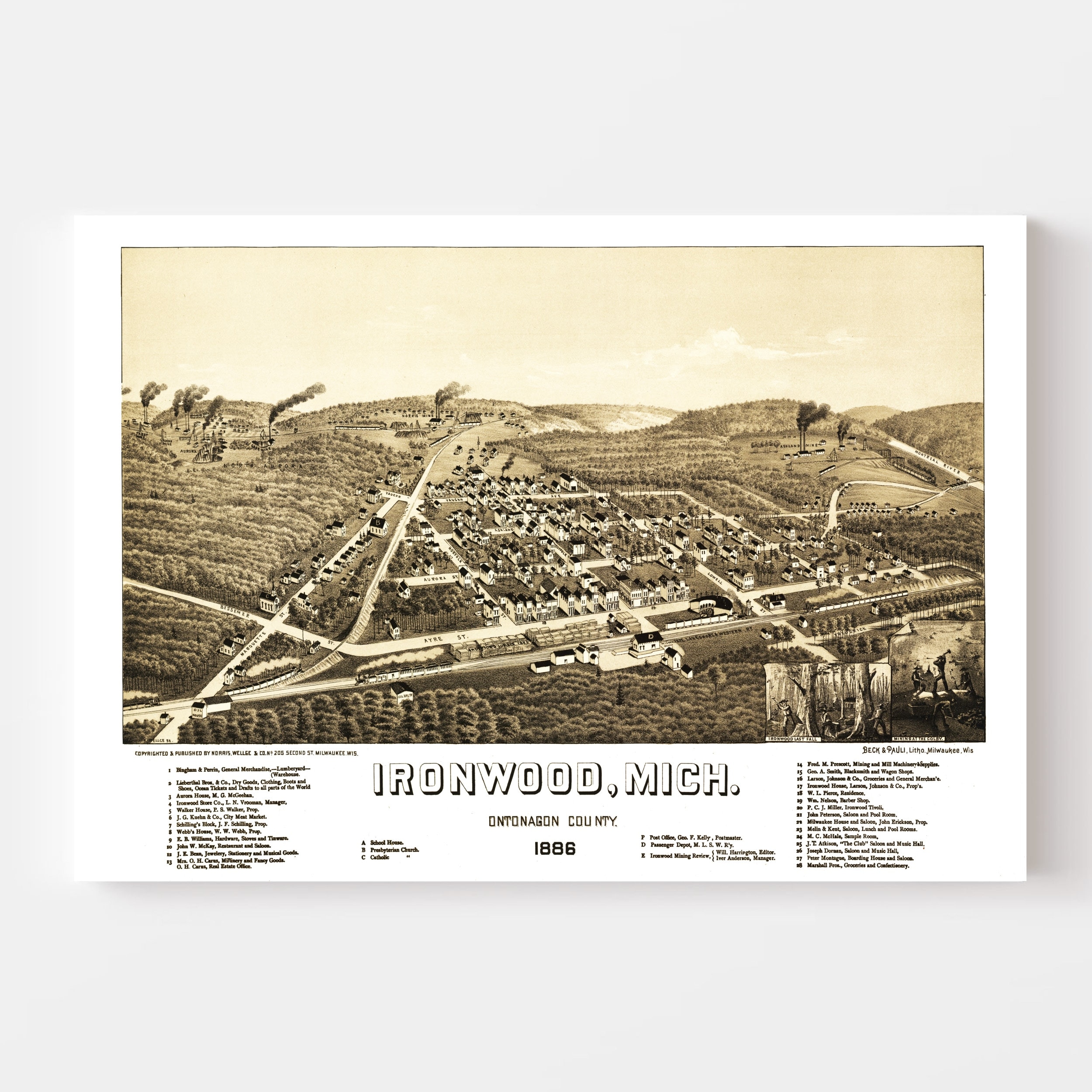 Ironwood Map 1886 Old Map of Ironwood Michigan Art Vintage - Etsy Australia