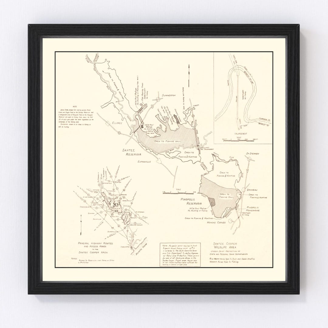 Santee Cooper Wildlife Area Map 1943 - Old Map of Santee Cooper ...