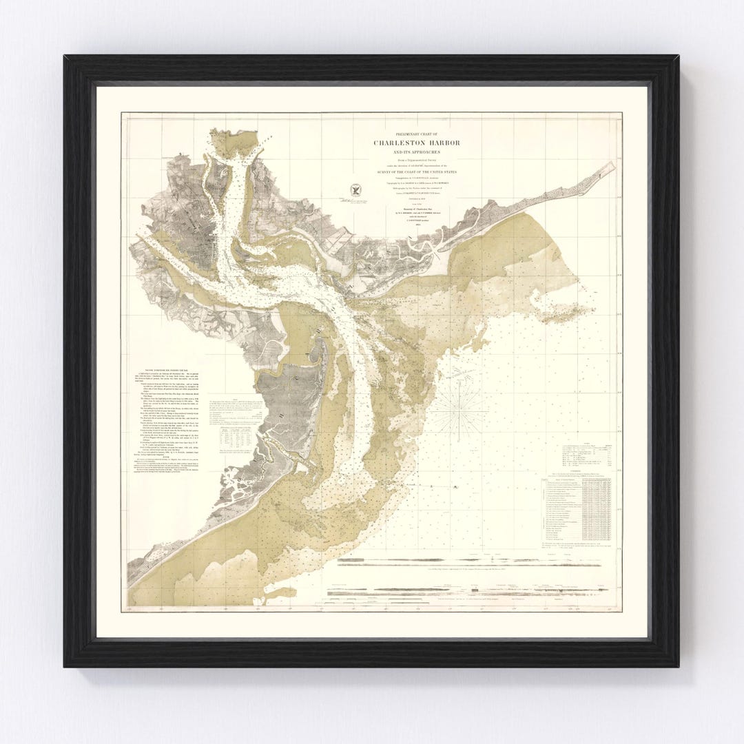Charleston Harbor Map 1864, Vintage Charleston Harbor Map, Old ...