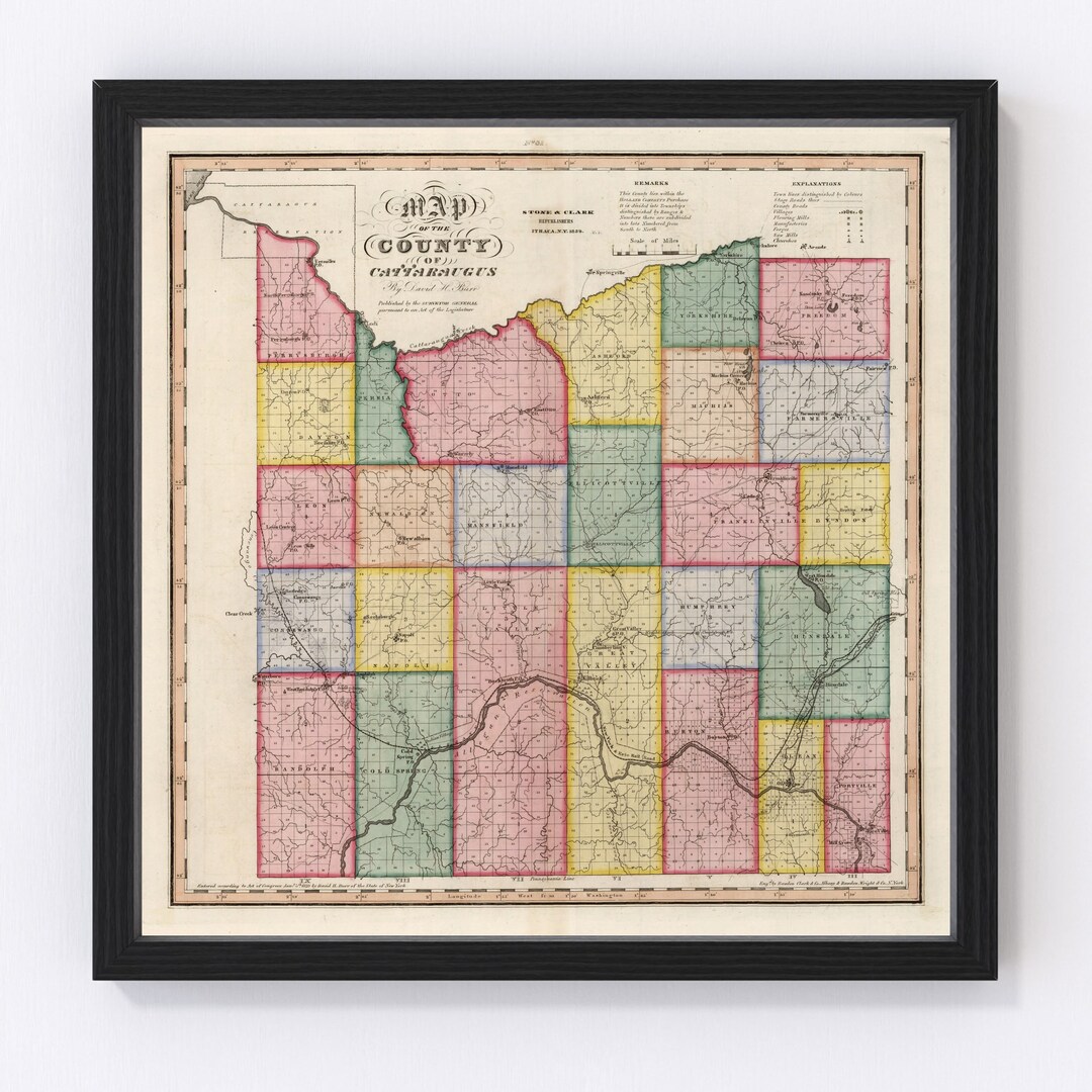 Cattaraugus County Map 1839, Vintage Cattaraugus County Map, Old ...