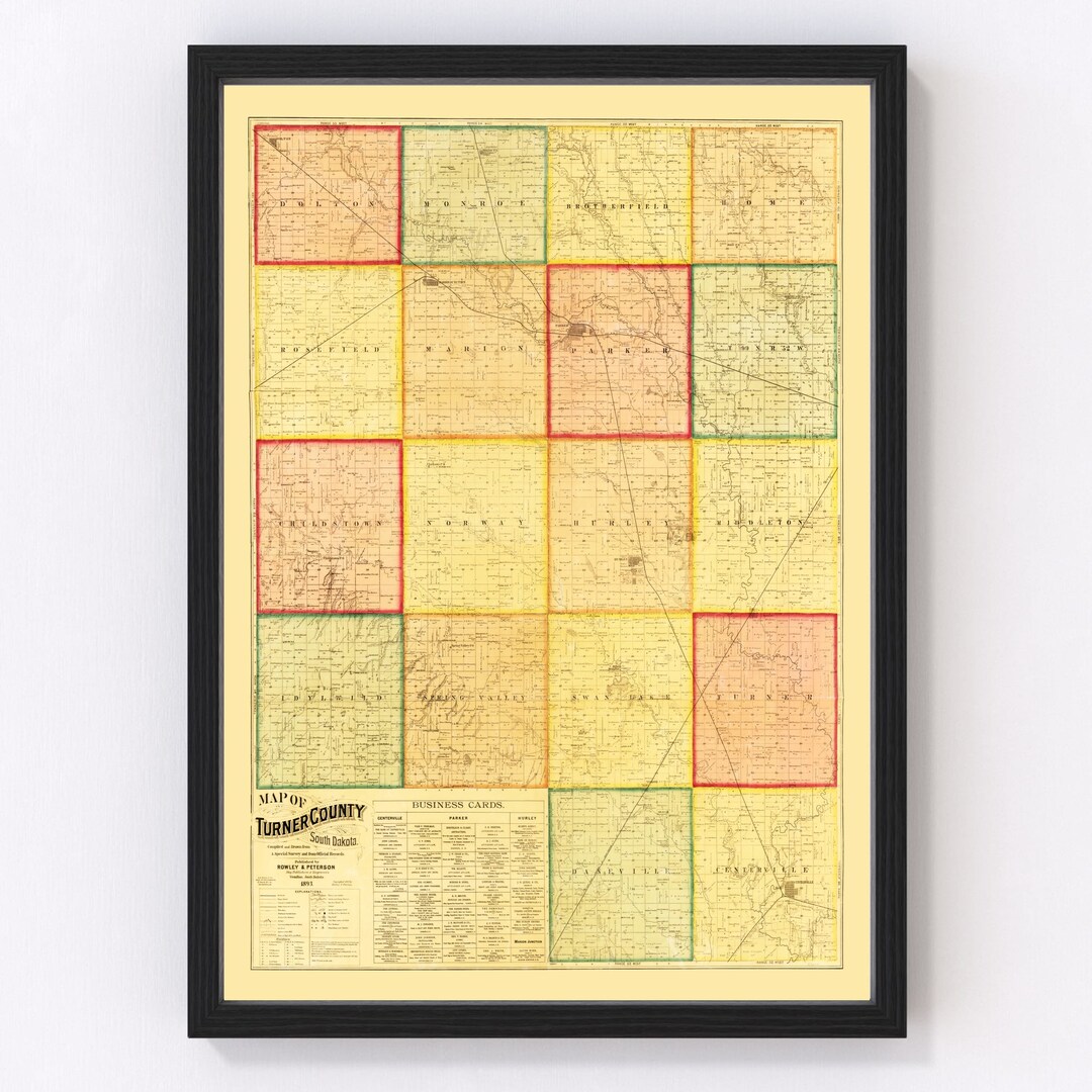 Turner County Map 1893, Vintage Turner County Map, Old Turner County ...