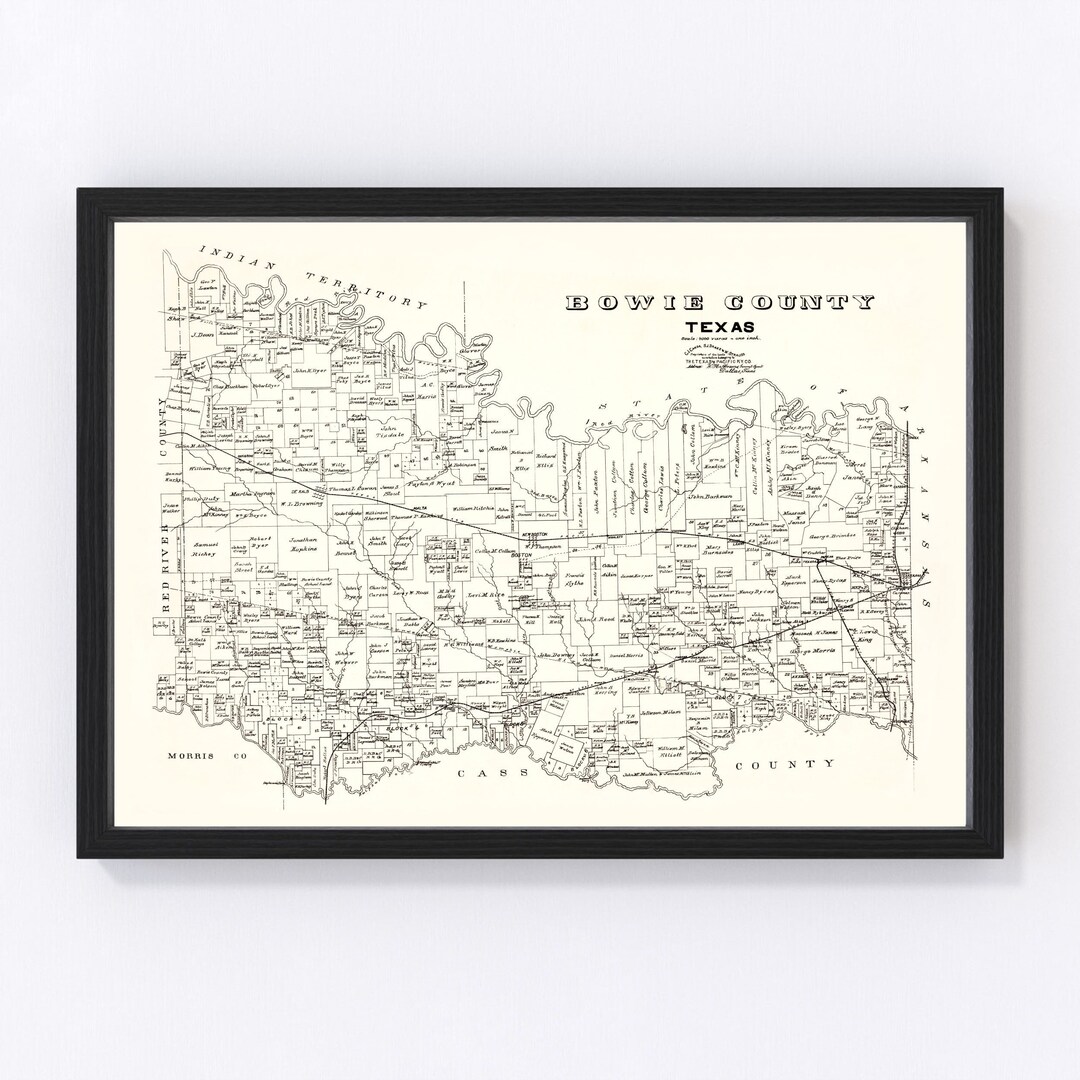 Bowie County Map 1894, Vintage Bowie County Map, Old Bowie County Texas ...