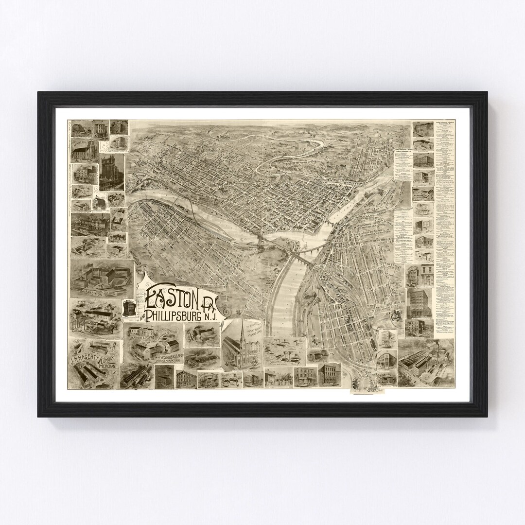 Easton Map 1900 - Old Map of Easton Pennsylvania Art Vintage Print ...