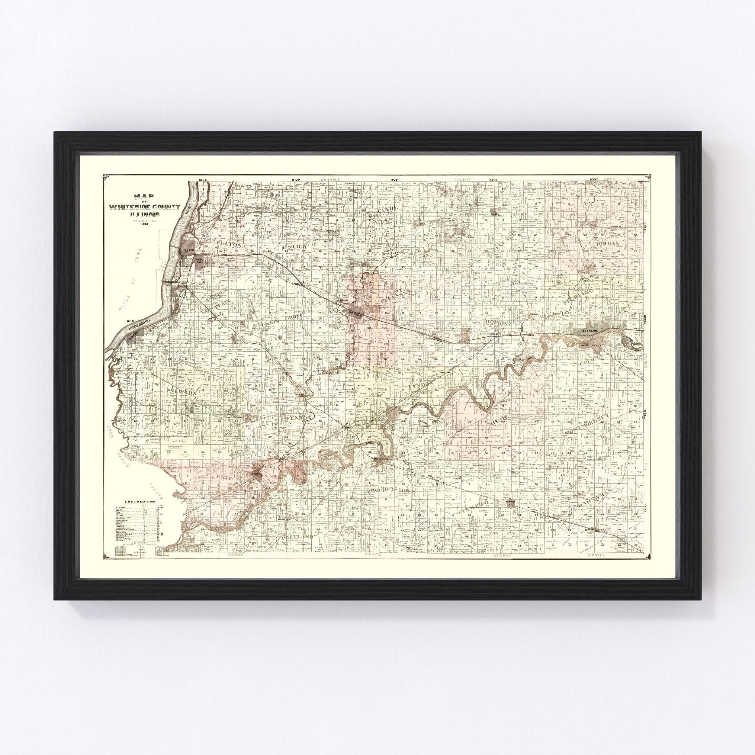 Whiteside County Map 1896, Vintage Whiteside County Map, Old Whiteside ...