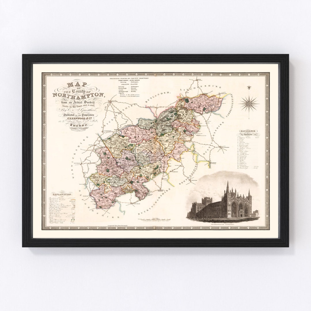 Northampton England Map 1830, Vintage Northampton England Map, Old ...