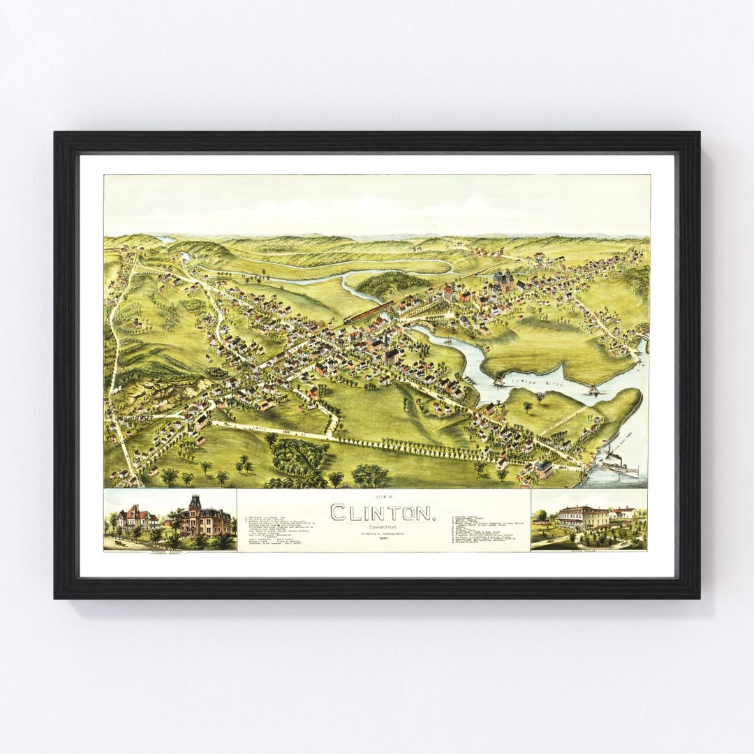 Clinton Map 1881 Old Map of Clinton Connecticut Art Vintage Print ...