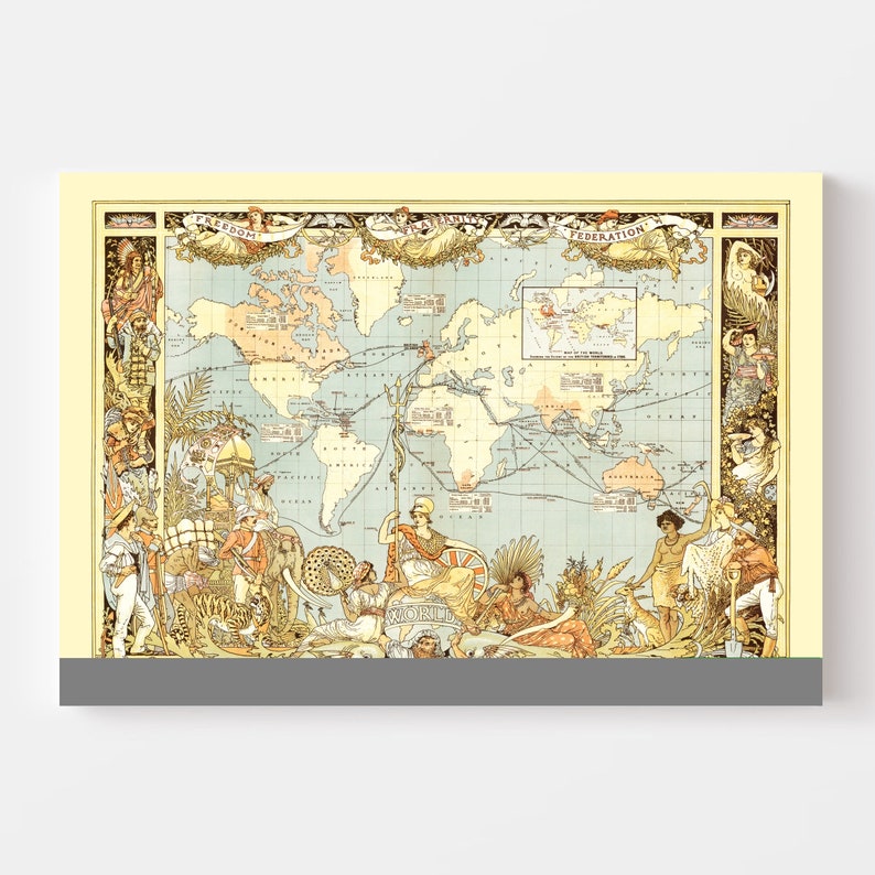 World Map 1886, Vintage World Map, Old World Art, Wall Art Gift for ...