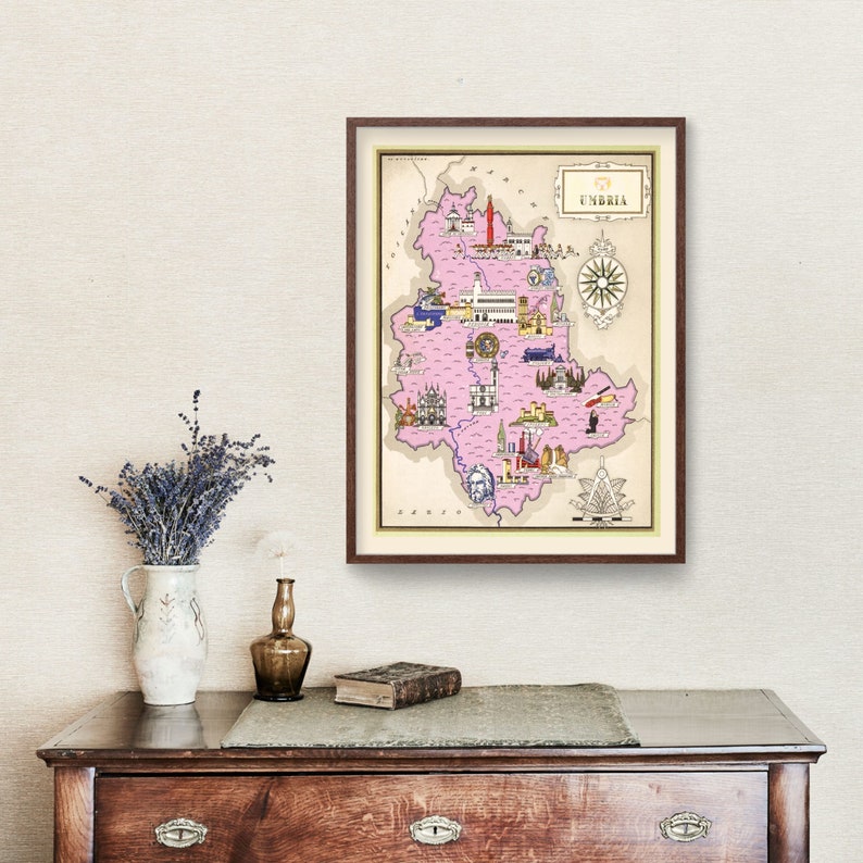 Umbria Italy Map 1938 - Old Map of Umbria Italy Italy Art Vintage Print ...