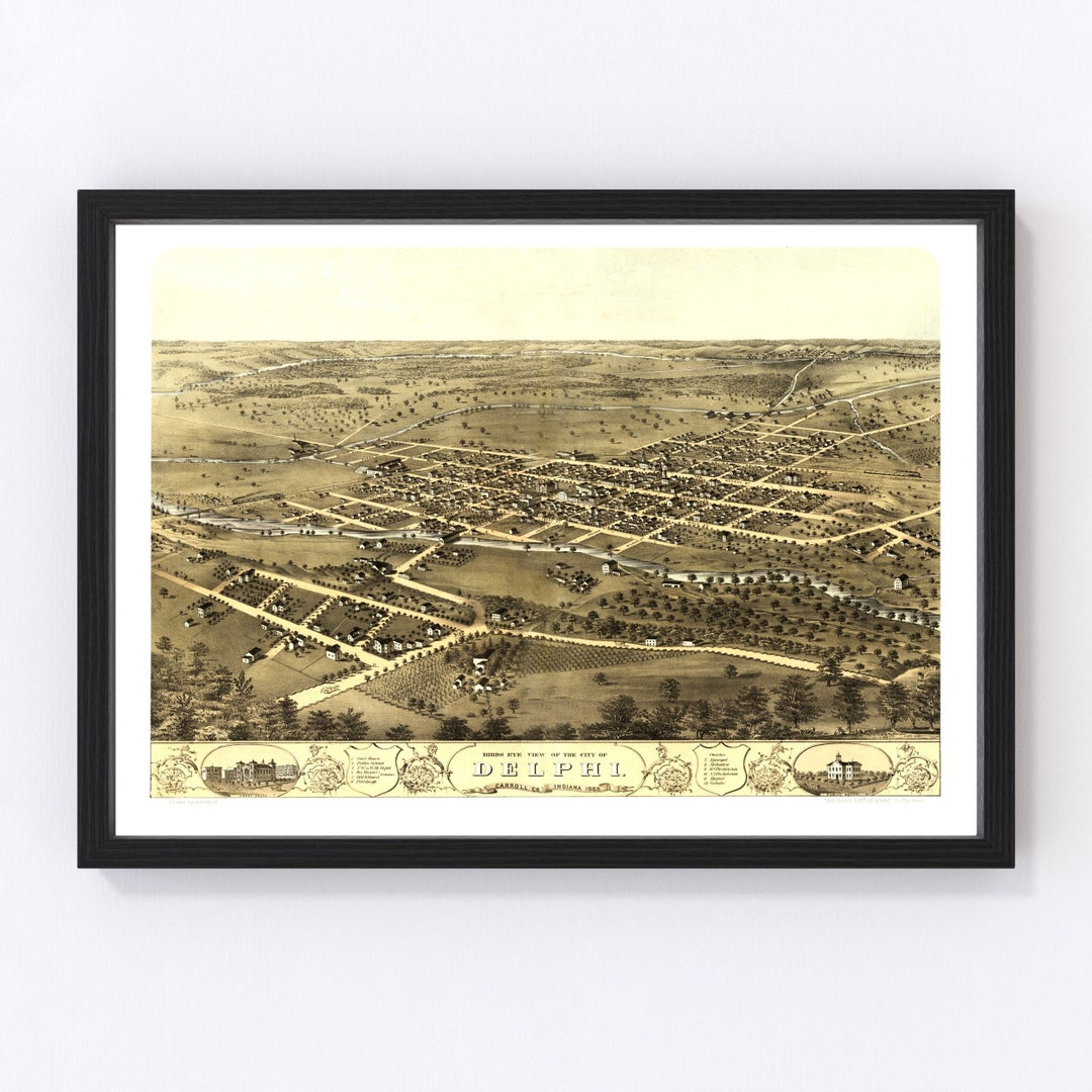 Delphi Map 1868, Vintage Delphi Map, Old Delphi Indiana Art, Wall Art ...
