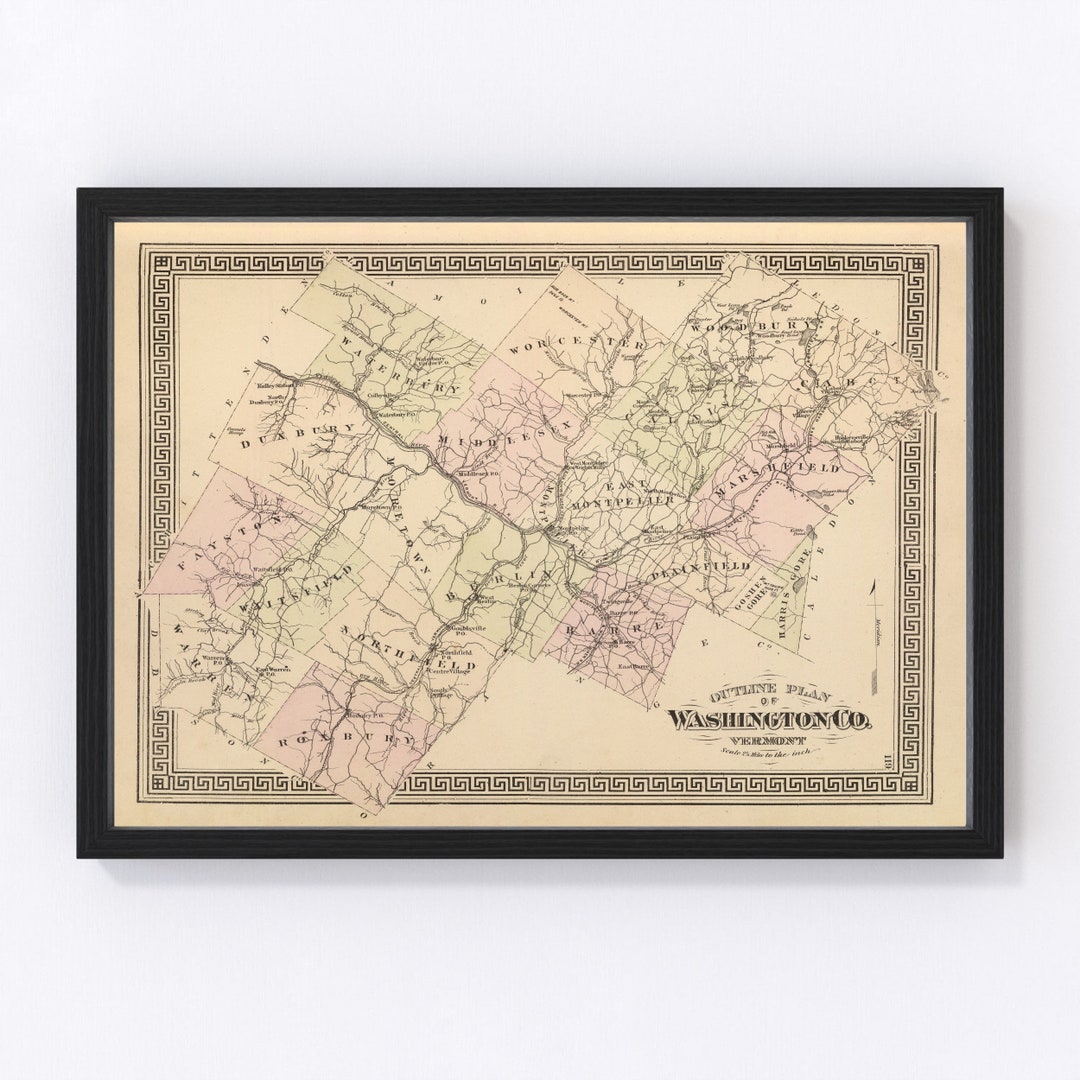 Washington County VT Map 1876 Old Map of Montpelier Vermont Art Vintage ...