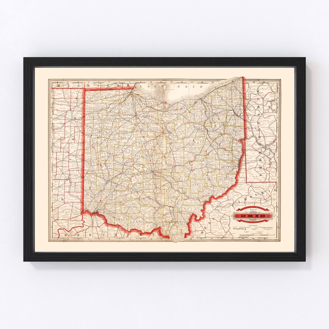 Ohio Railroad Map 1882 Old Railroad Map of Ohio Art Vintage Print ...