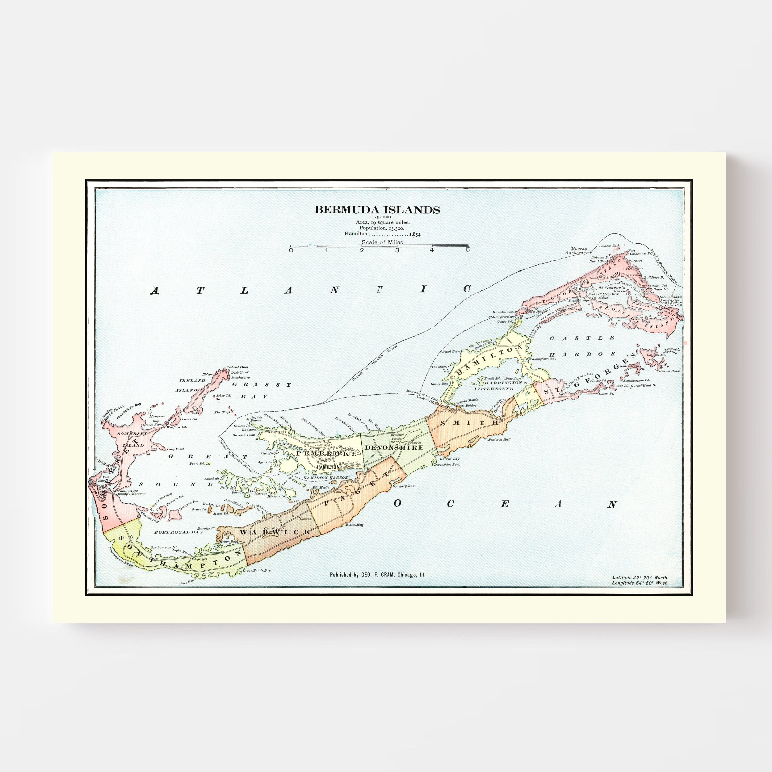 Bermuda Islands Map Art Vintage Print From 1901 Old - Etsy