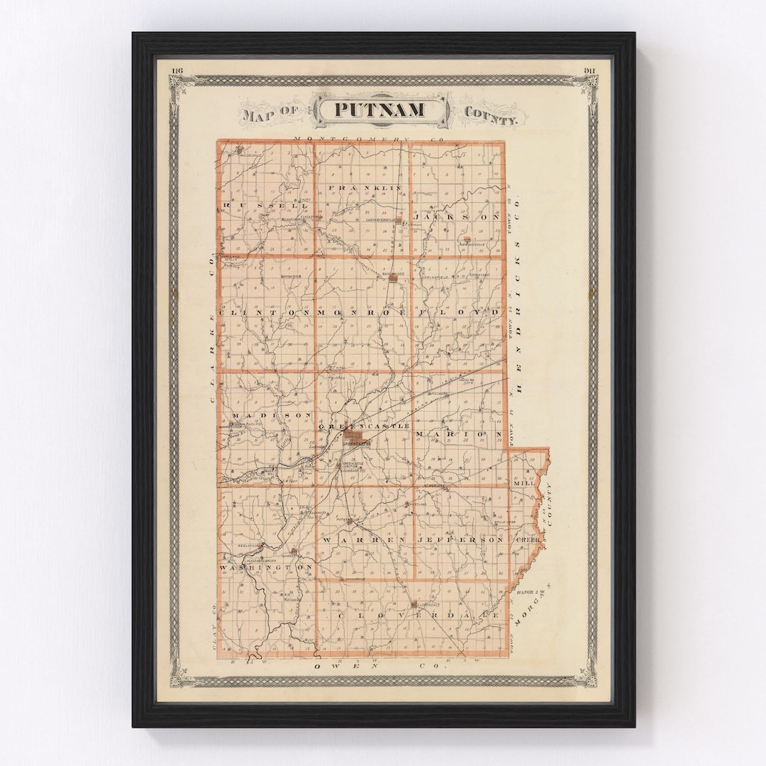 Putnam County Map 1876, Vintage Putnam County Map, Old Putnam County ...
