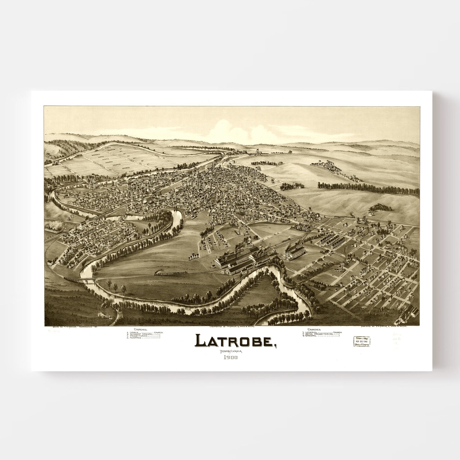 Latrobe Map 1900 - Old Map of Latrobe Pennsylvania Art Vintage Print ...