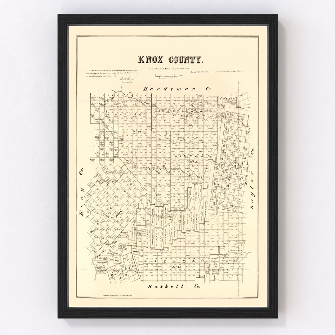 Knox County Texas Map 1879 Old Map of Knox County Texas Art Vintage ...