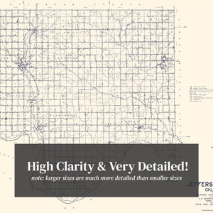 Jefferson County OK Map 1936 Old Map of Oklahoma Art Vintage Print ...