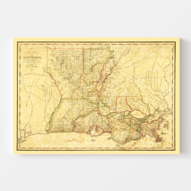 Louisiana Map 1820, Vintage Louisiana Map, Old Louisiana Art, Wall Art ...