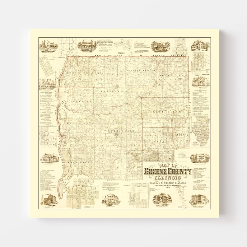 Greene County Illinois Map 1861 Old Map of Greene County - Etsy