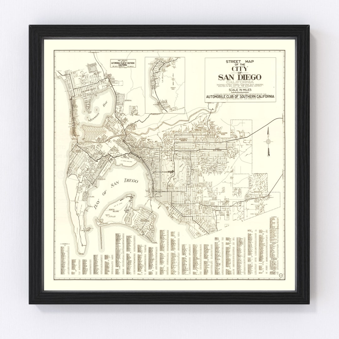 San Diego Map 1925 Old Map of San Diego California Art Vintage Print ...