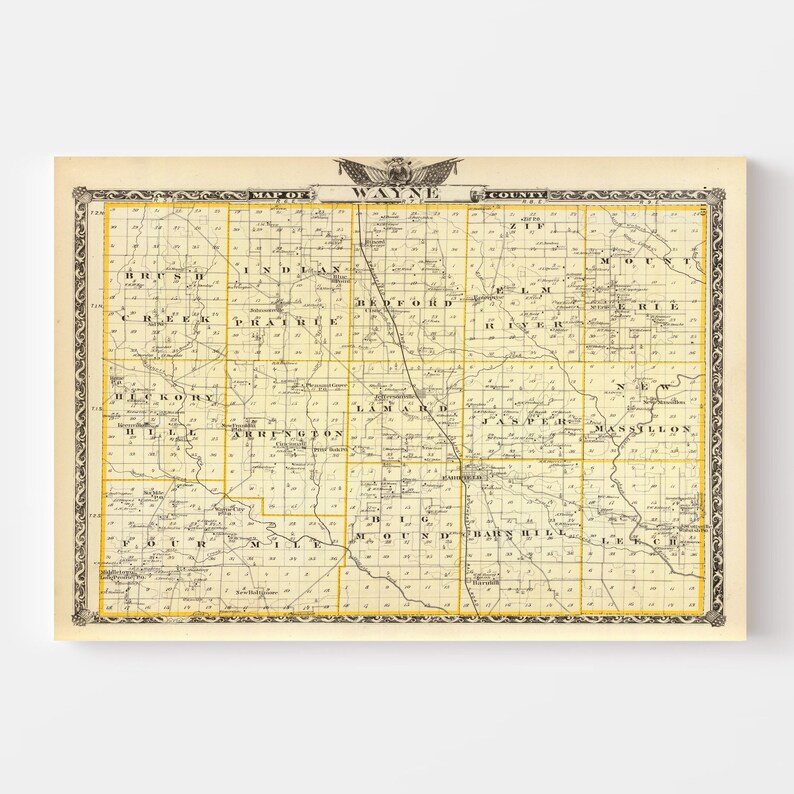 Wayne County Map 1876, Vintage Wayne County Map, Old Wayne County ...