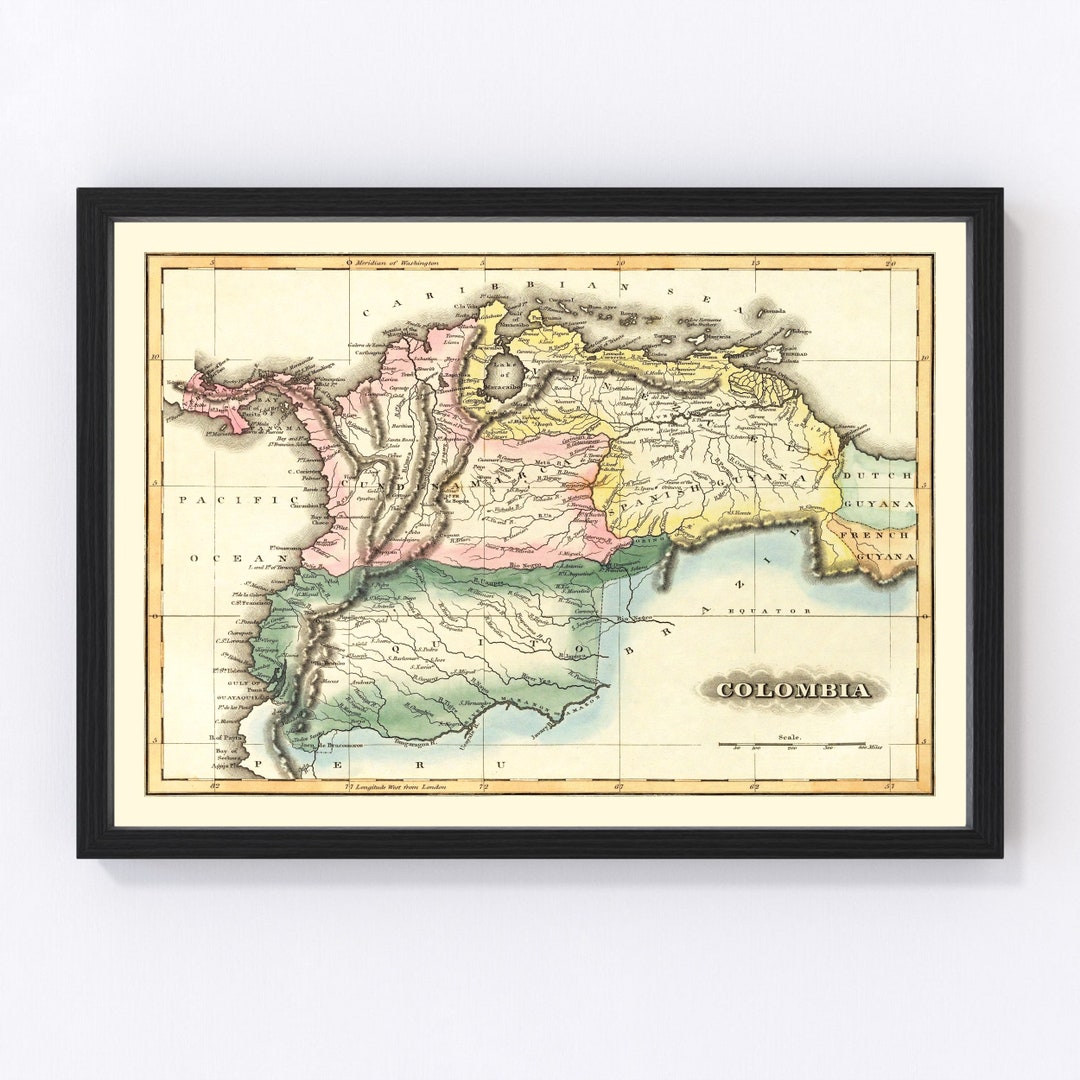 Colombia Map 1823 Old Map of Colombia Art Print Framed Wall Art Vintage ...