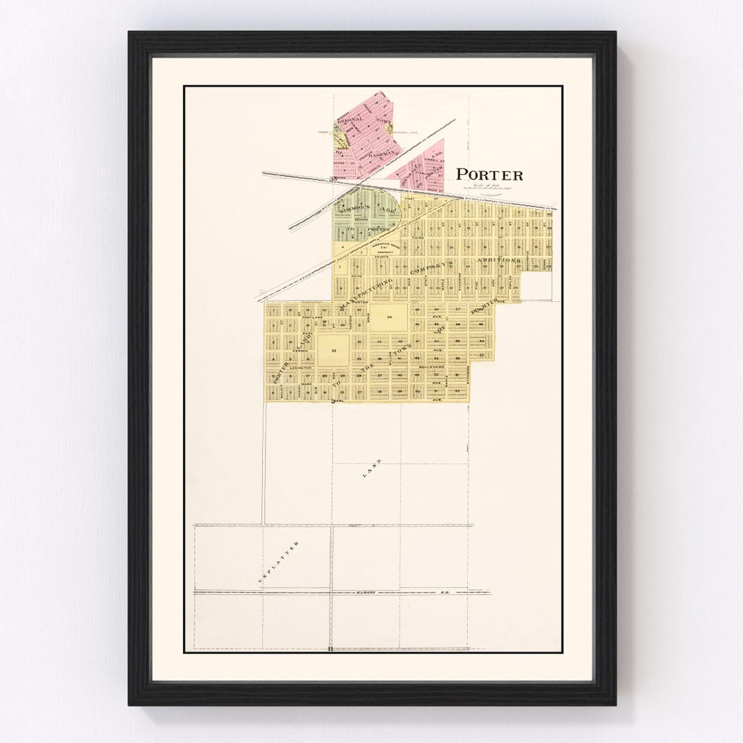 Porter Map 1895 Old Map of Porter Indiana Art Vintage Print Framed ...