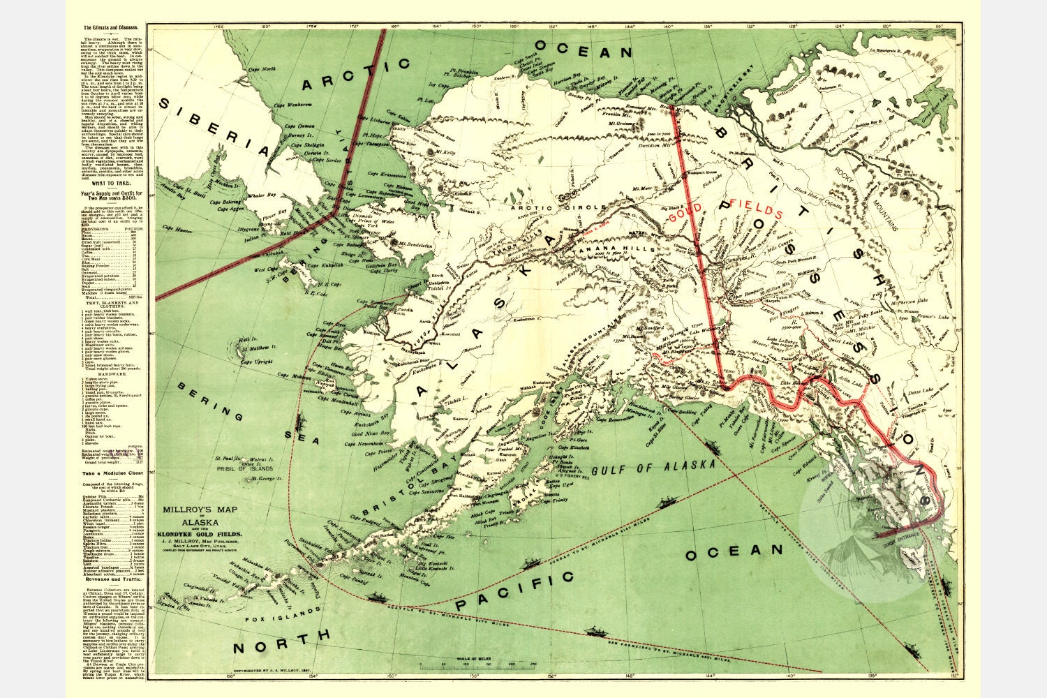 Vintage Alaska Map 1897 Old Map of Alaska Historical Wall | Etsy
