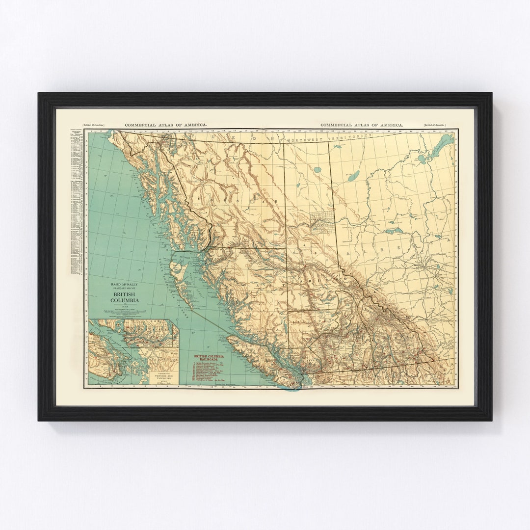 British Columbia Canada Map 1924, Vintage British Columbia Canada Map ...