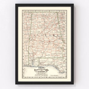 Alabama Railroad Map 1882 Old Railroad Map of Alabama Art Vintage Print ...
