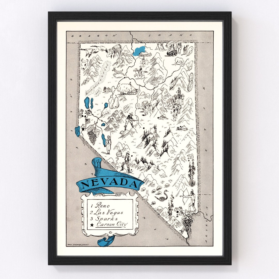 Nevada Map 1931, Vintage Nevada Map, Old Nevada Art, Wall Art Gift for ...