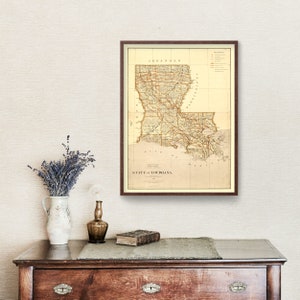 Louisiana Map 1876 Old Map of Louisiana Art Vintage Print Framed Wall ...