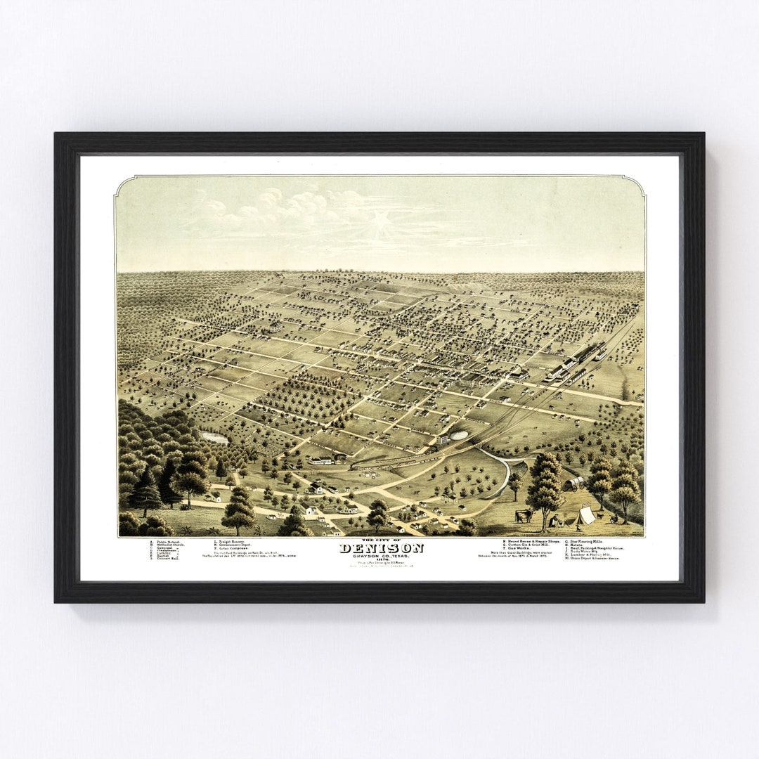 Denison Map 1876, Vintage Denison Map, Old Denison Texas Art, Wall Art ...