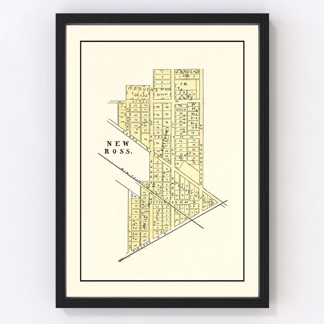 New Ross Map 1898, Vintage New Ross Map, Old New Ross Indiana Art, Wall ...