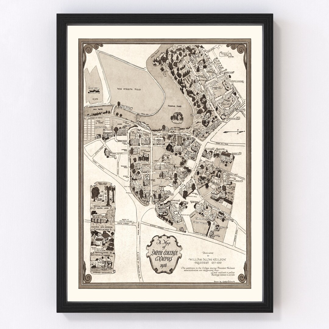 Smith College Map 1938, Vintage Smith College Map, Old Smith College ...