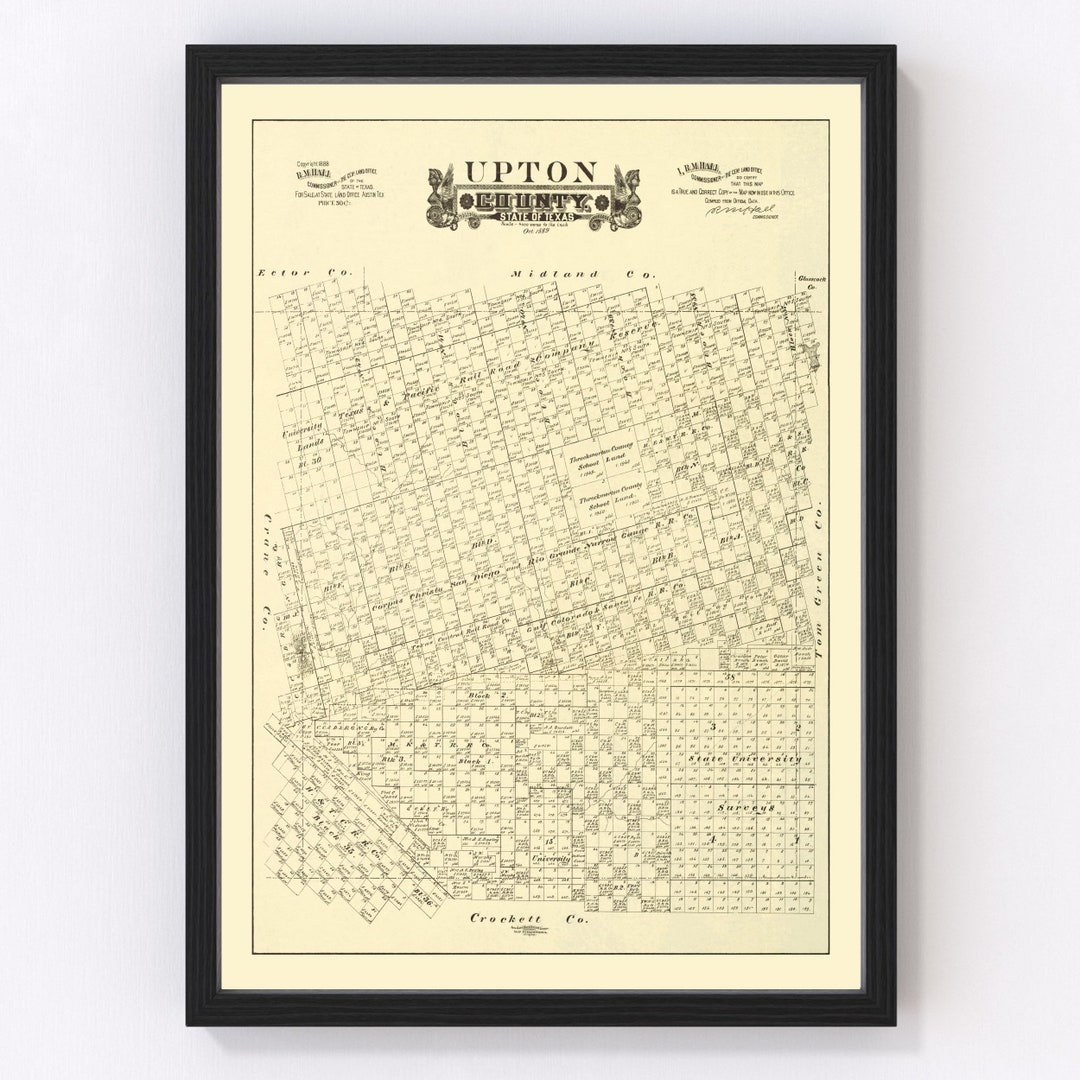 Upton County Map 1889, Vintage Upton County Map, Old Upton County Texas ...