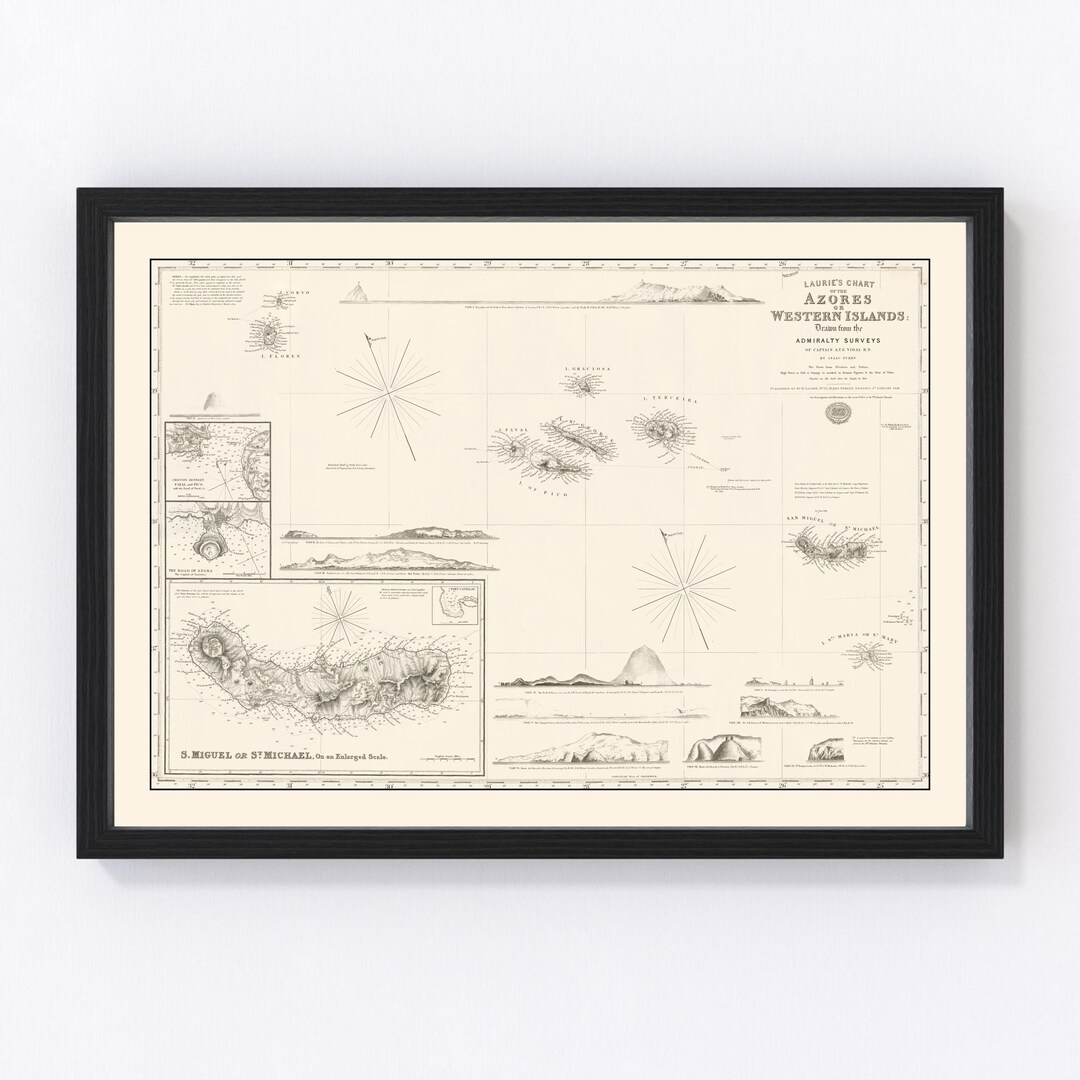 Azores Map 1859, Vintage Azores Map, Old Azores Art, Wall Art Gift for ...