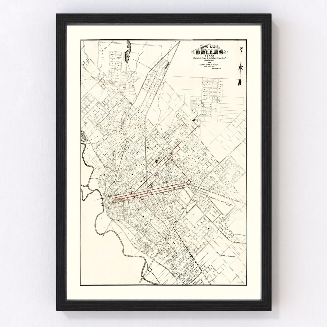 Dallas Map 1901, Vintage Dallas Map, Old Dallas Texas Art, Wall Art ...