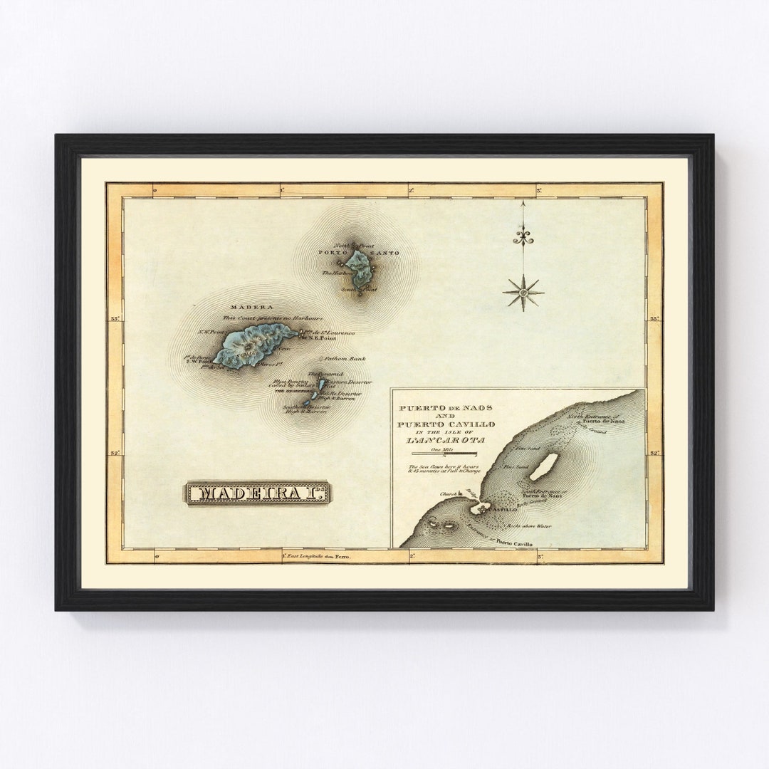 Madeira Islands Map 1823 Old Map of Madeira Islands Art Vintage Print ...