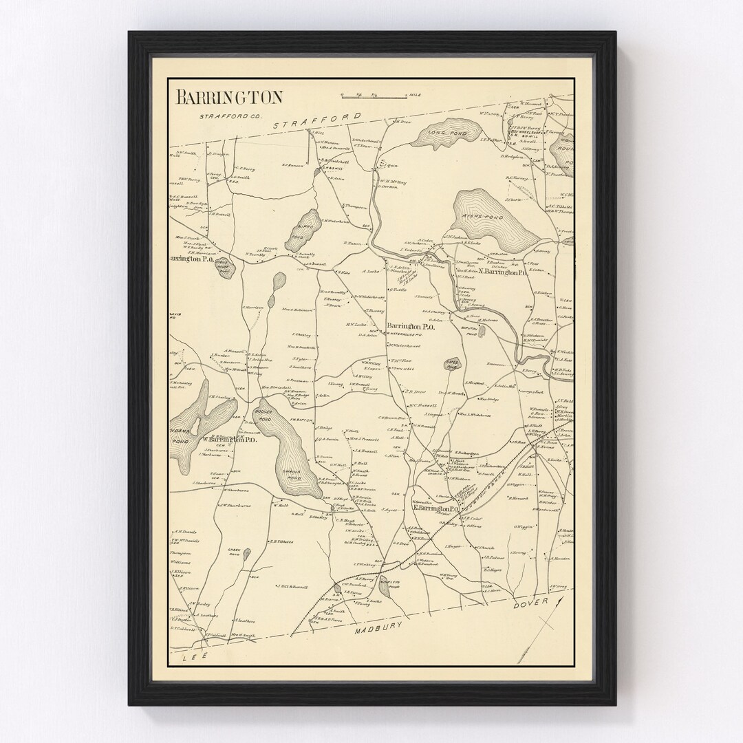 Barrington Map 1892 Old Map of Barrington New Hampshire Art Vintage ...