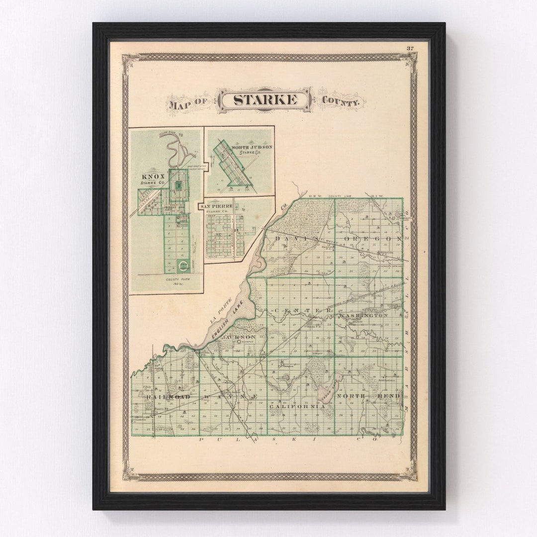Starke County Map 1876, Vintage Starke County Map, Old Starke County ...