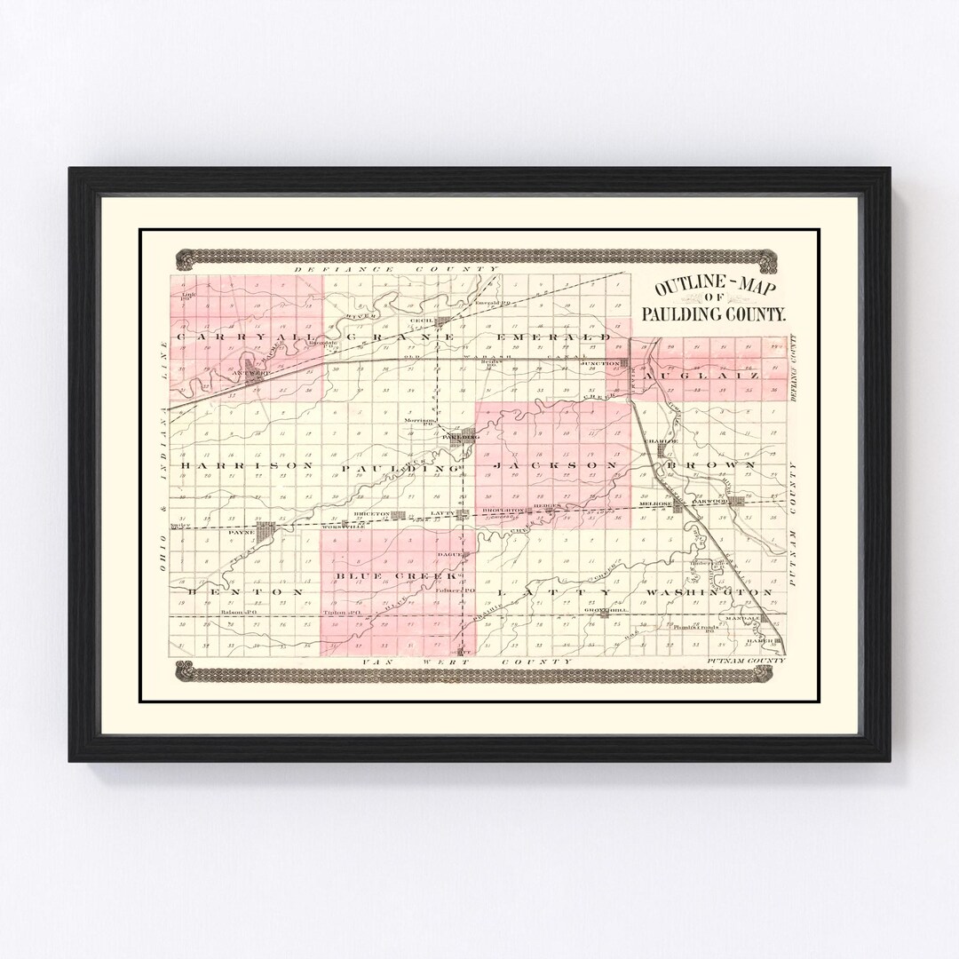Paulding County Map 1892, Vintage Paulding County Map, Old Paulding ...